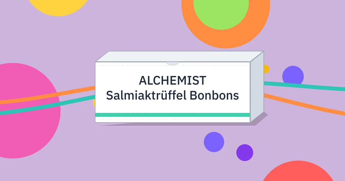 Symbolbild: Packung mit der Aufschrift ALCHEMIST Salmiaktrüffel Bonbons (PZN 12519078) – Verfügbarkeit und Bezug in Apotheken in Frankfurt am Main