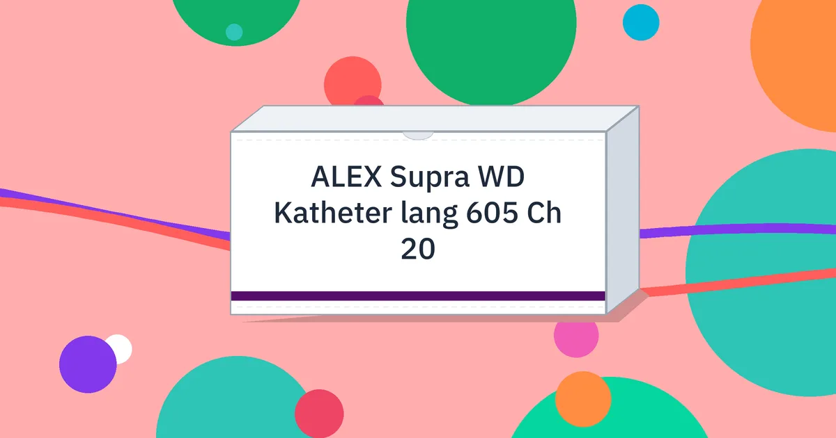 Symbolbild: Packung mit der Aufschrift ALEX Supra WD Katheter lang 605 Ch 20 (PZN 02494733) – Verfügbarkeit und Bezug in Apotheken in Frankfurt am Main
