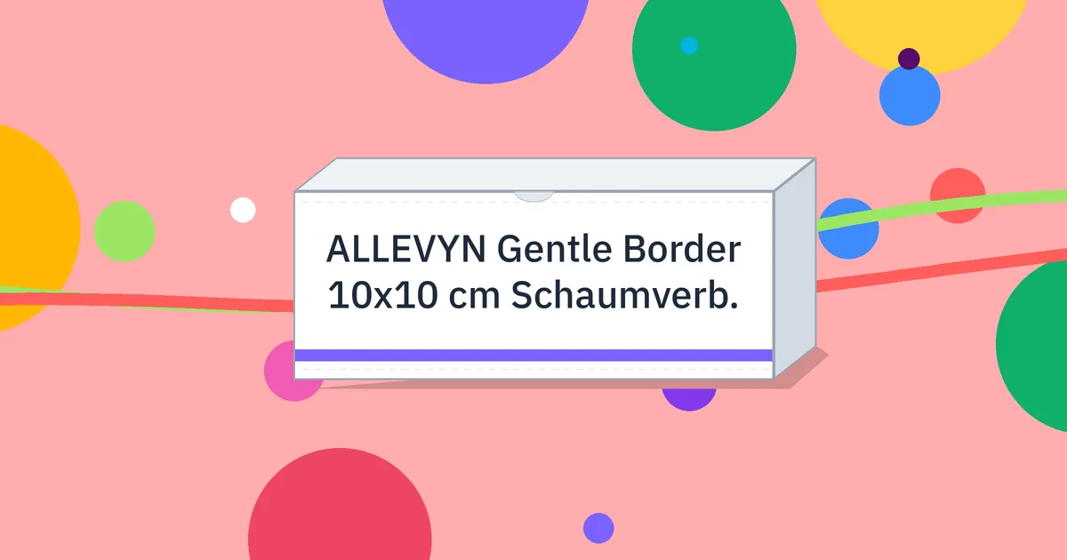 Symbolbild: Packung mit der Aufschrift ALLEVYN Gentle Border 10x10 cm Schaumverb. (PZN 19899813) – Verfügbarkeit und Bezug in Apotheken in Frankfurt am Main