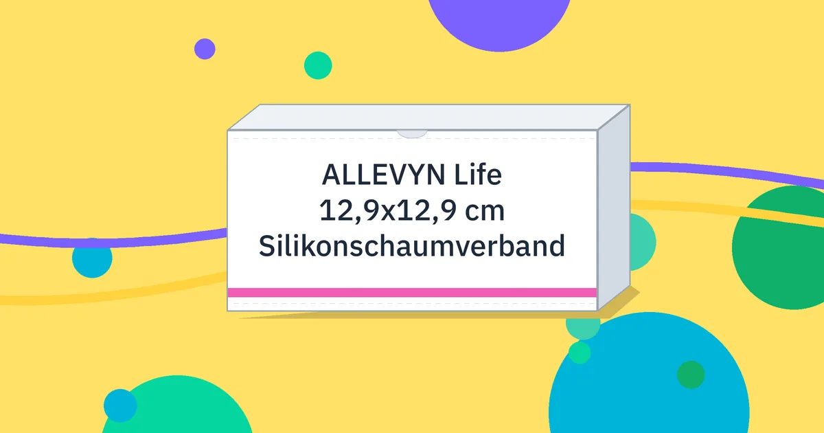 Symbolbild: Packung mit der Aufschrift ALLEVYN Life 12,9x12,9 cm Silikonschaumverband (PZN 16164407) – Verfügbarkeit und Bezug in Apotheken in Frankfurt am Main