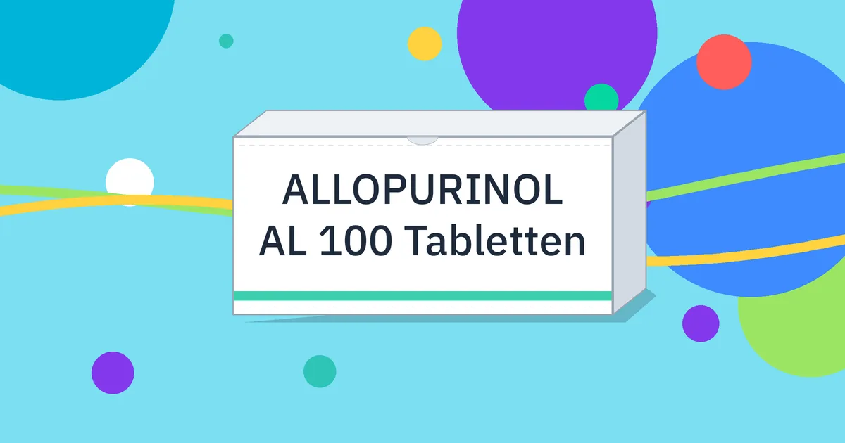 Symbolbild: Packung mit der Aufschrift ALLOPURINOL AL 100 Tabletten (PZN 03399801) – Verfügbarkeit und Bezug in Apotheken in Frankfurt am Main