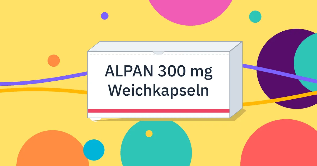 Symbolbild: Packung mit der Aufschrift ALPAN 300 mg Weichkapseln (PZN 18680745) – Verfügbarkeit und Bezug in Apotheken in Frankfurt am Main