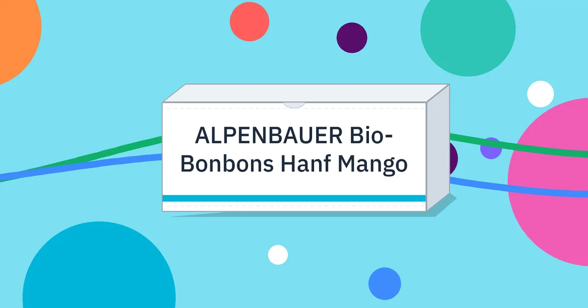 Symbolbild: Packung mit der Aufschrift ALPENBAUER Bio-Bonbons Hanf Mango (PZN 17154322) – Verfügbarkeit und Bezug in Apotheken in Frankfurt am Main