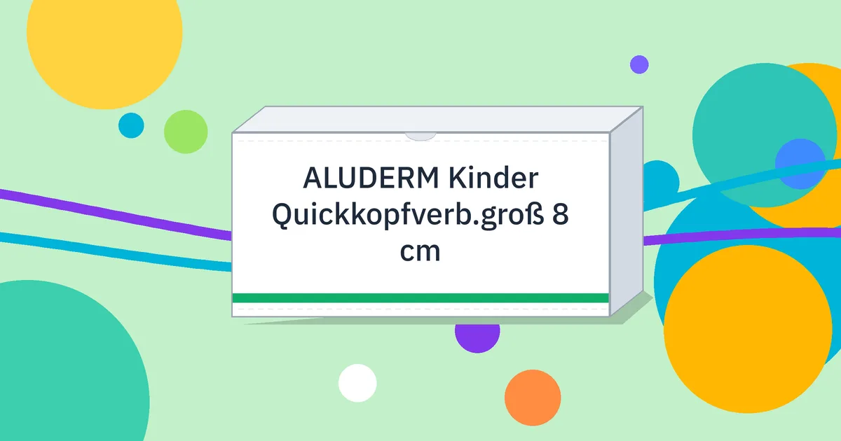 Symbolbild: Packung mit der Aufschrift ALUDERM Kinder Quickkopfverb.groß 8 cm (PZN 00118701) – Verfügbarkeit und Bezug in Apotheken in Frankfurt am Main