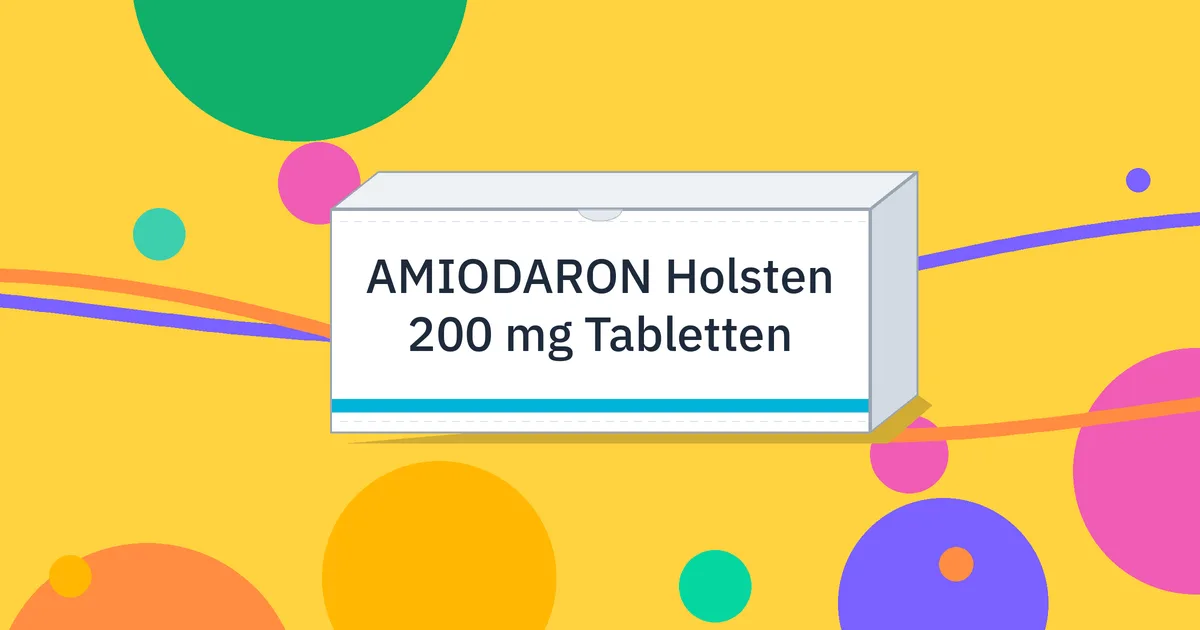 Symbolbild: Packung mit der Aufschrift AMIODARON Holsten 200 mg Tabletten (PZN 12442223) – Verfügbarkeit und Bezug in Apotheken in Frankfurt am Main