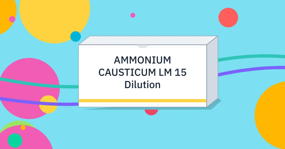 Symbolbild: Packung mit der Aufschrift AMMONIUM CAUSTICUM LM 15 Dilution (PZN 13320918) – Verfügbarkeit und Bezug in Apotheken in Frankfurt am Main