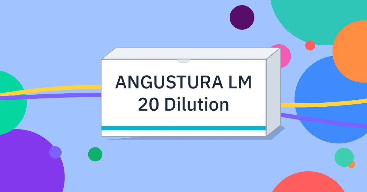 Symbolbild: Packung mit der Aufschrift ANGUSTURA LM 20 Dilution (PZN 13368569) – Verfügbarkeit und Bezug in Apotheken in Frankfurt am Main