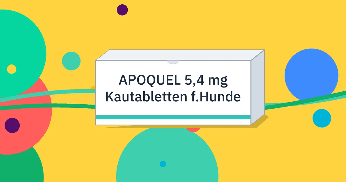 Symbolbild: Packung mit der Aufschrift APOQUEL 5,4 mg Kautabletten f.Hunde (PZN 18426662) – Verfügbarkeit und Bezug in Apotheken in Frankfurt am Main