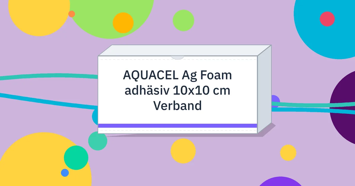 Symbolbild: Packung mit der Aufschrift AQUACEL Ag Foam adhäsiv 10x10 cm Verband (PZN 10929642) – Verfügbarkeit und Bezug in Apotheken in Frankfurt am Main