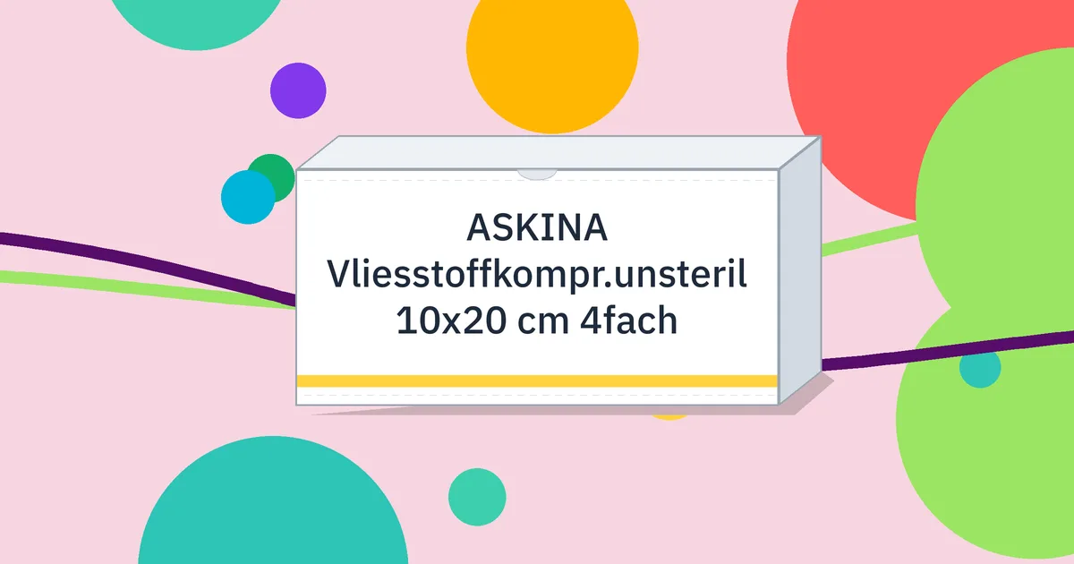 Symbolbild: Packung mit der Aufschrift ASKINA Vliesstoffkompr.unsteril 10x20 cm 4fach (PZN 12736611) – Verfügbarkeit und Bezug in Apotheken in Frankfurt am Main