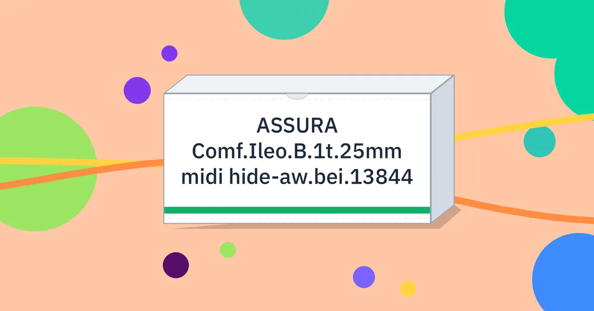 Symbolbild: Packung mit der Aufschrift ASSURA Comf.Ileo.B.1t.25mm midi hide-aw.bei.13844 (PZN 01404923) – Verfügbarkeit und Bezug in Apotheken in Frankfurt am Main