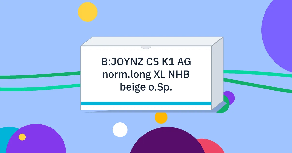 Symbolbild: Packung mit der Aufschrift B:JOYNZ CS K1 AG norm.long XL NHB beige o.Sp. (PZN 20534494) – Verfügbarkeit und Bezug in Apotheken in Frankfurt am Main