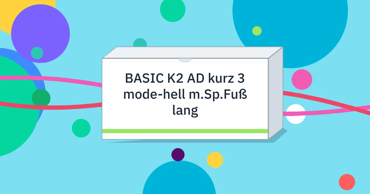 Symbolbild: Packung mit der Aufschrift BASIC K2 AD kurz 3 mode-hell m.Sp.Fuß lang (PZN 20264474) – Verfügbarkeit und Bezug in Apotheken in Frankfurt am Main
