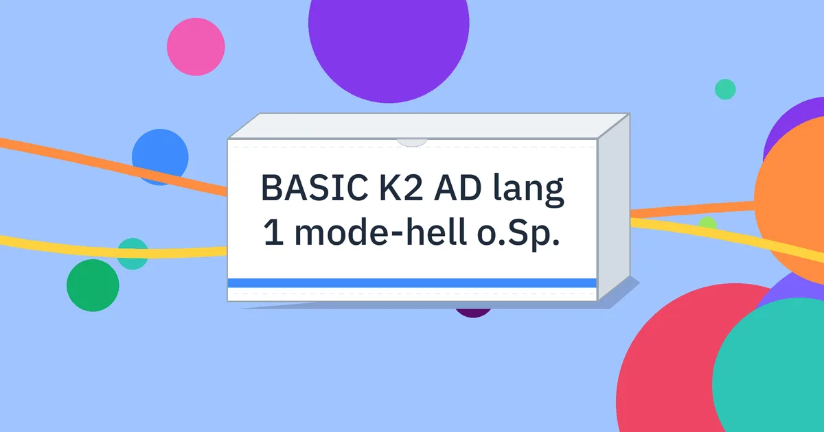 Symbolbild: Packung mit der Aufschrift BASIC K2 AD lang 1 mode-hell o.Sp. (PZN 20263523) – Verfügbarkeit und Bezug in Apotheken in Frankfurt am Main