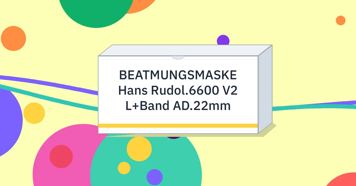 Symbolbild: Packung mit der Aufschrift BEATMUNGSMASKE Hans Rudol.6600 V2 L+Band AD.22mm (PZN 17303503) – Verfügbarkeit und Bezug in Apotheken in Frankfurt am Main