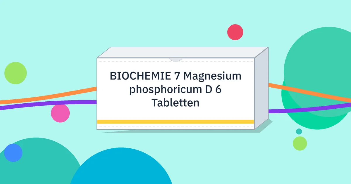Symbolbild: Packung mit der Aufschrift BIOCHEMIE 7 Magnesium phosphoricum D 6 Tabletten (PZN 05955956) – Verfügbarkeit und Bezug in Apotheken in Frankfurt am Main