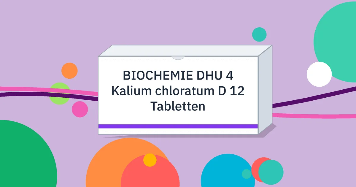 Symbolbild: Packung mit der Aufschrift BIOCHEMIE DHU 4 Kalium chloratum D 12 Tabletten (PZN 06584048) – Verfügbarkeit und Bezug in Apotheken in Frankfurt am Main
