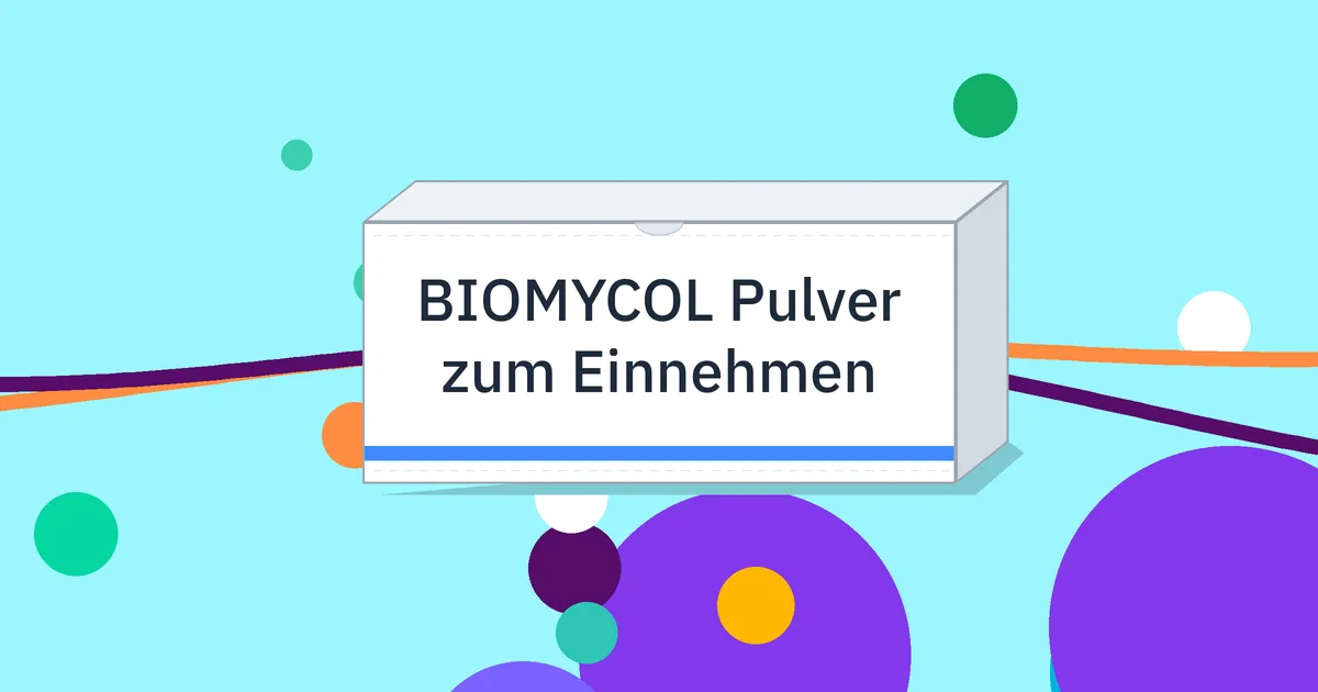 Symbolbild: Packung mit der Aufschrift BIOMYCOL Pulver zum Einnehmen (PZN 20689653) – Verfügbarkeit und Bezug in Apotheken in Frankfurt am Main