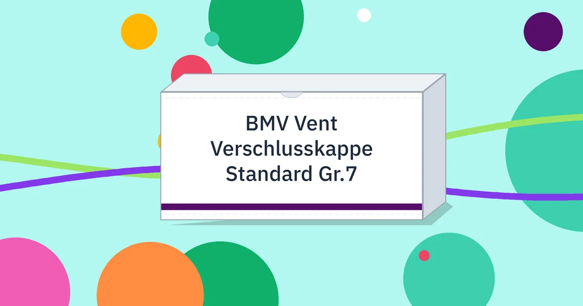 Symbolbild: Packung mit der Aufschrift BMV Vent Verschlusskappe Standard Gr.7 (PZN 10959703) – Verfügbarkeit und Bezug in Apotheken in Frankfurt am Main
