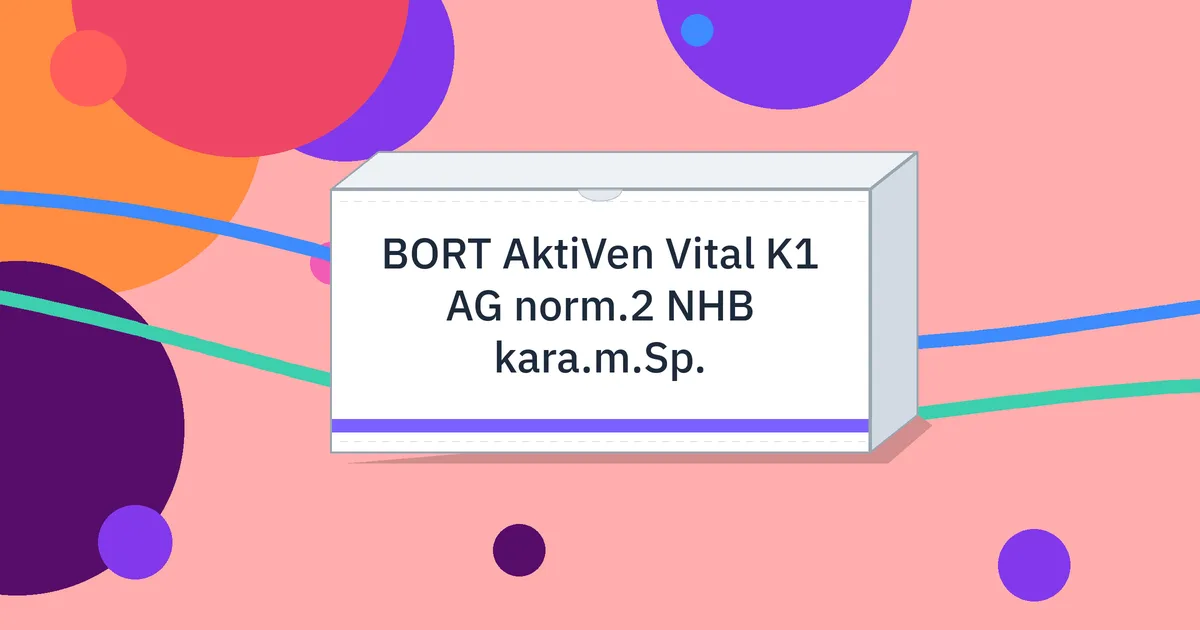 Symbolbild: Packung mit der Aufschrift BORT AktiVen Vital K1 AG norm.2 NHB kara.m.Sp. (PZN 13735186) – Verfügbarkeit und Bezug in Apotheken in Frankfurt am Main