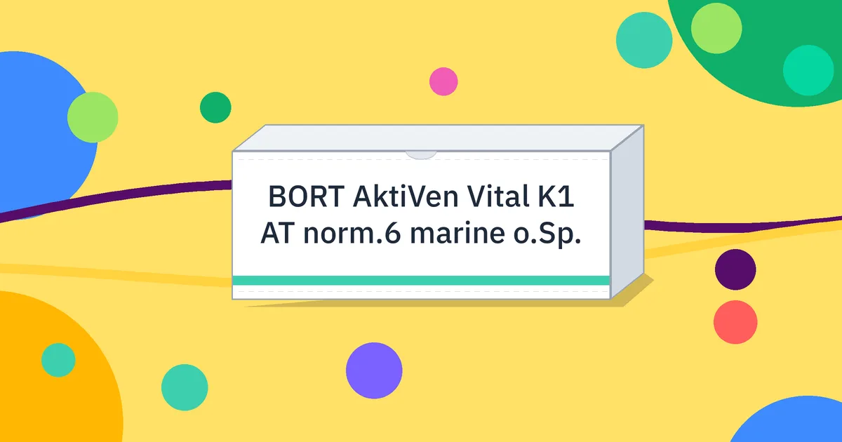 Symbolbild: Packung mit der Aufschrift BORT AktiVen Vital K1 AT norm.6 marine o.Sp. (PZN 13741028) – Verfügbarkeit und Bezug in Apotheken in Frankfurt am Main
