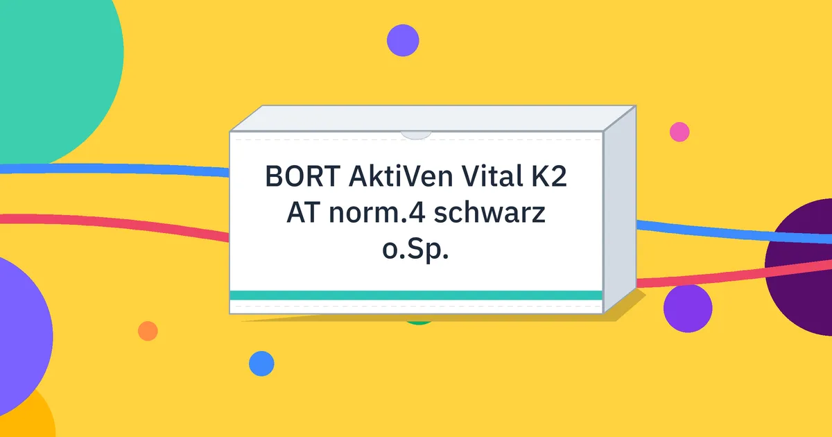 Symbolbild: Packung mit der Aufschrift BORT AktiVen Vital K2 AT norm.4 schwarz o.Sp. (PZN 13740359) – Verfügbarkeit und Bezug in Apotheken in Frankfurt am Main