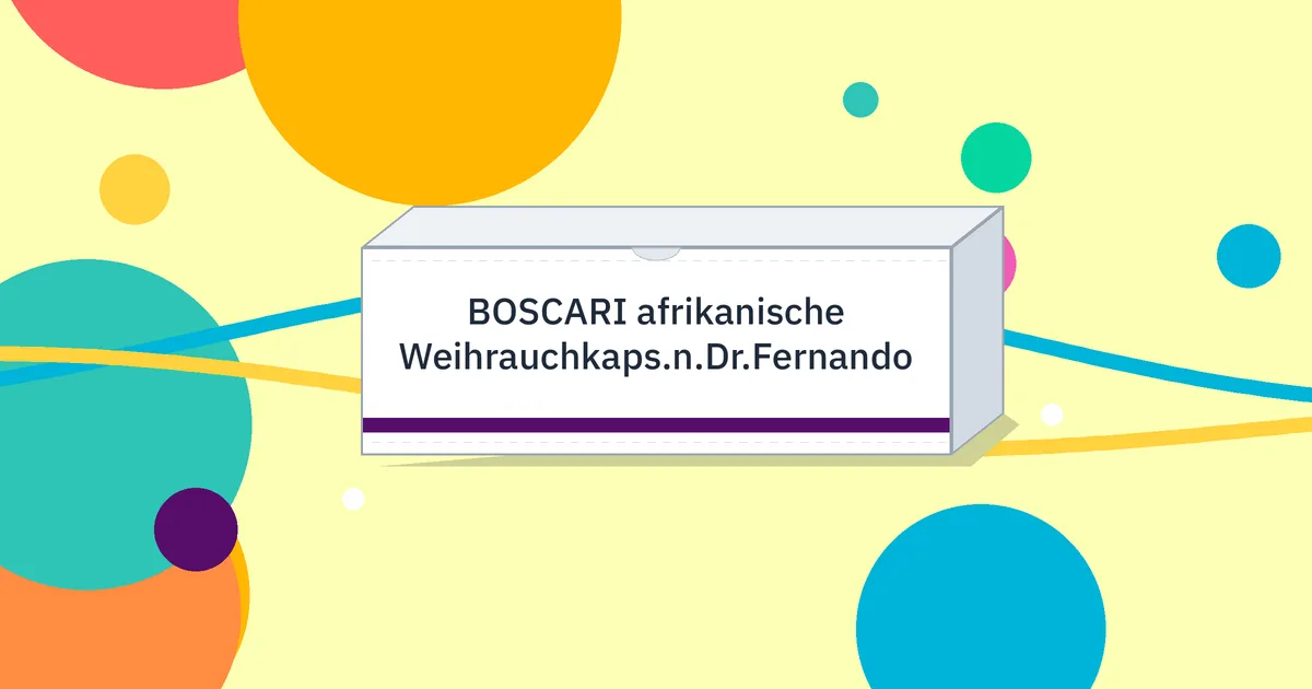 Symbolbild: Packung mit der Aufschrift BOSCARI afrikanische Weihrauchkaps.n.Dr.Fernando (PZN 09198328) – Verfügbarkeit und Bezug in Apotheken in Frankfurt am Main