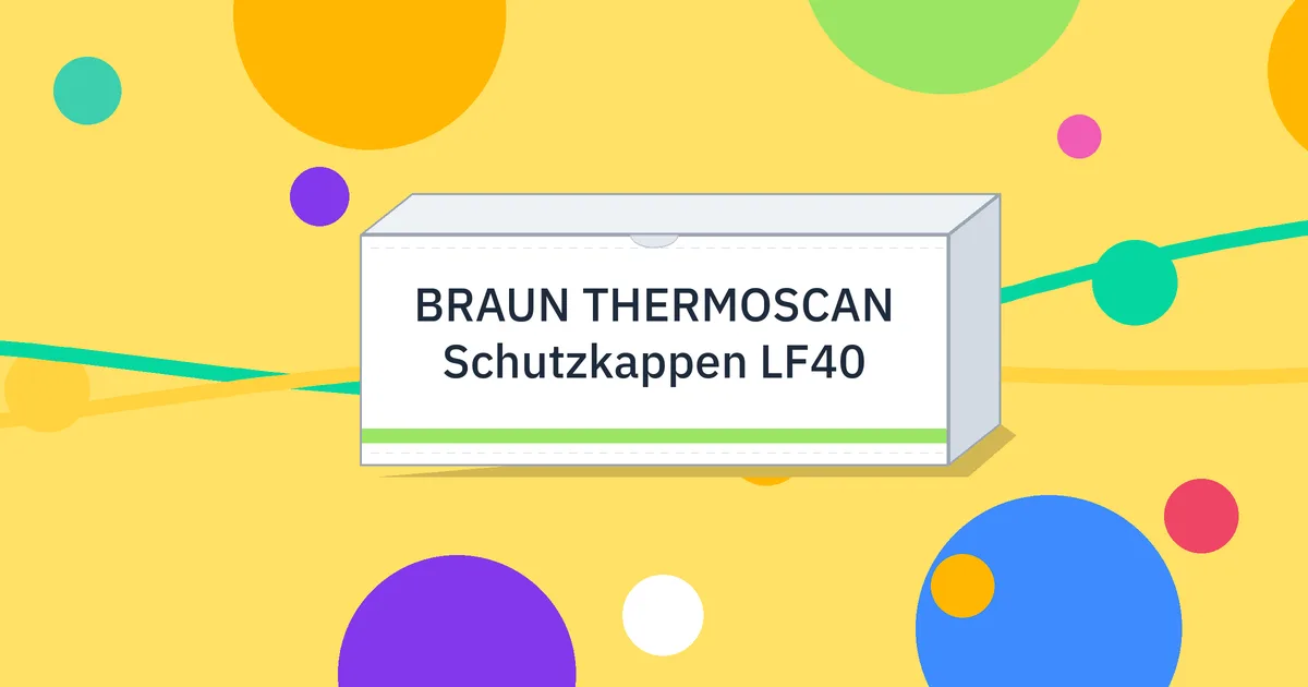 Symbolbild: Packung mit der Aufschrift BRAUN THERMOSCAN Schutzkappen LF40 (PZN 16150486) – Verfügbarkeit und Bezug in Apotheken in Frankfurt am Main