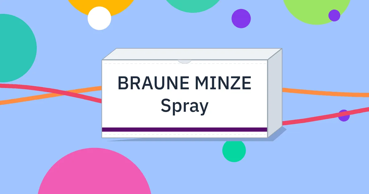 Symbolbild: Packung mit der Aufschrift BRAUNE MINZE Spray (PZN 19141051) – Verfügbarkeit und Bezug in Apotheken in Frankfurt am Main