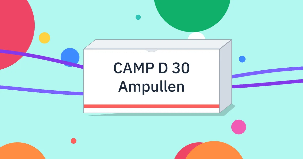 Symbolbild: Packung mit der Aufschrift CAMP D 30 Ampullen (PZN 01884018) – Verfügbarkeit und Bezug in Apotheken in Frankfurt am Main