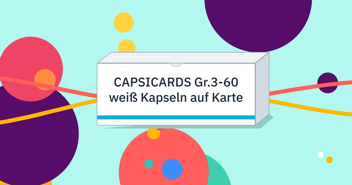 Symbolbild: Packung mit der Aufschrift CAPSICARDS Gr.3-60 weiß Kapseln auf Karte (PZN 09225551) – Verfügbarkeit und Bezug in Apotheken in Frankfurt am Main