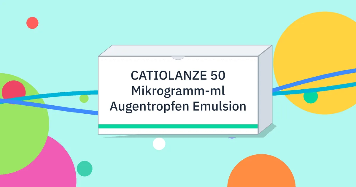 Symbolbild: Packung mit der Aufschrift CATIOLANZE 50 Mikrogramm-ml Augentropfen Emulsion (PZN 20106048) – Verfügbarkeit und Bezug in Apotheken in Frankfurt am Main
