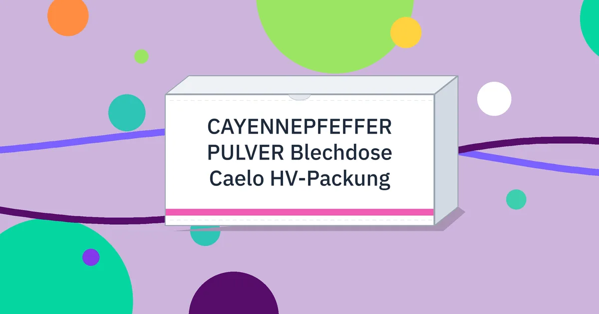 Symbolbild: Packung mit der Aufschrift CAYENNEPFEFFER PULVER Blechdose Caelo HV-Packung (PZN 11032463) – Verfügbarkeit und Bezug in Apotheken in Frankfurt am Main
