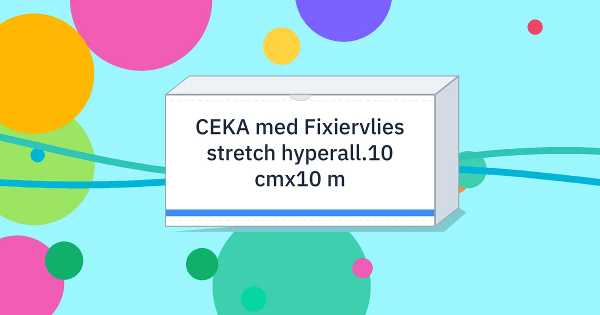 Symbolbild: Packung mit der Aufschrift CEKA med Fixiervlies stretch hyperall.10 cmx10 m (PZN 19276696) – Verfügbarkeit und Bezug in Apotheken in Frankfurt am Main