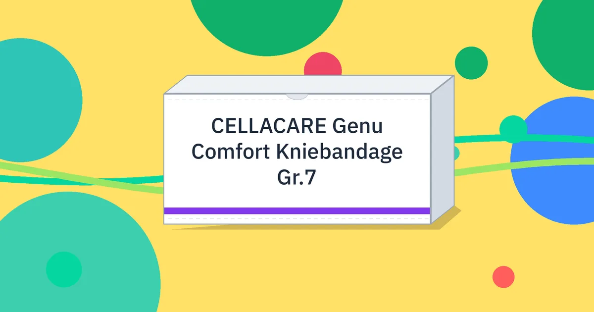 Symbolbild: Packung mit der Aufschrift CELLACARE Genu Comfort Kniebandage Gr.7 (PZN 20549797) – Verfügbarkeit und Bezug in Apotheken in Frankfurt am Main