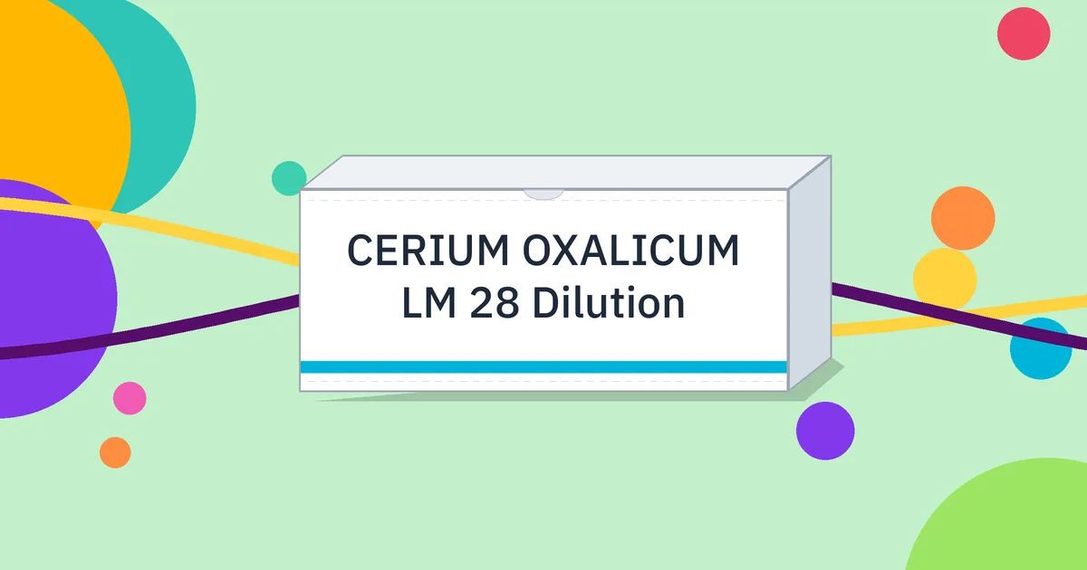 Symbolbild: Packung mit der Aufschrift CERIUM OXALICUM LM 28 Dilution (PZN 13438229) – Verfügbarkeit und Bezug in Apotheken in Frankfurt am Main