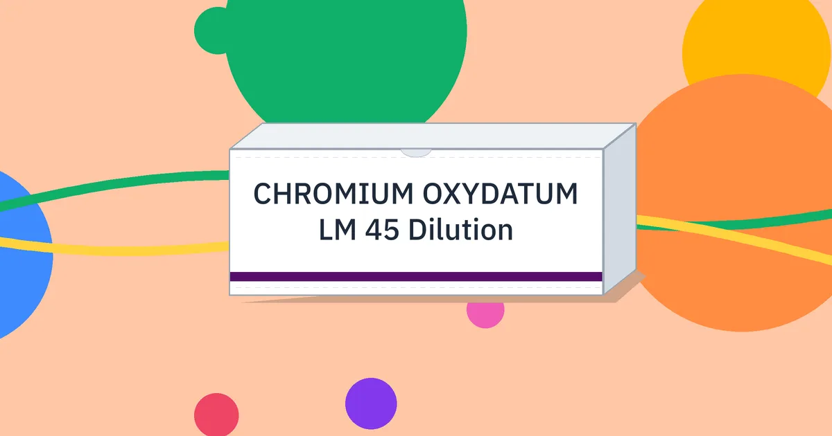 Symbolbild: Packung mit der Aufschrift CHROMIUM OXYDATUM LM 45 Dilution (PZN 13445749) – Verfügbarkeit und Bezug in Apotheken in Frankfurt am Main
