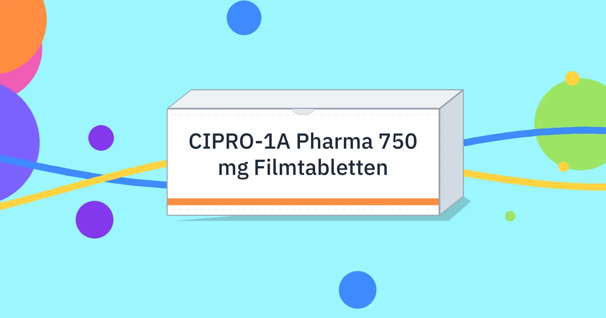 Symbolbild: Packung mit der Aufschrift CIPRO-1A Pharma 750 mg Filmtabletten (PZN 04954096) – Verfügbarkeit und Bezug in Apotheken in Frankfurt am Main