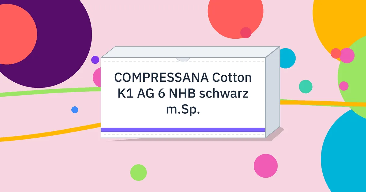 Symbolbild: Packung mit der Aufschrift COMPRESSANA Cotton K1 AG 6 NHB schwarz m.Sp. (PZN 11393652) – Verfügbarkeit und Bezug in Apotheken in Frankfurt am Main