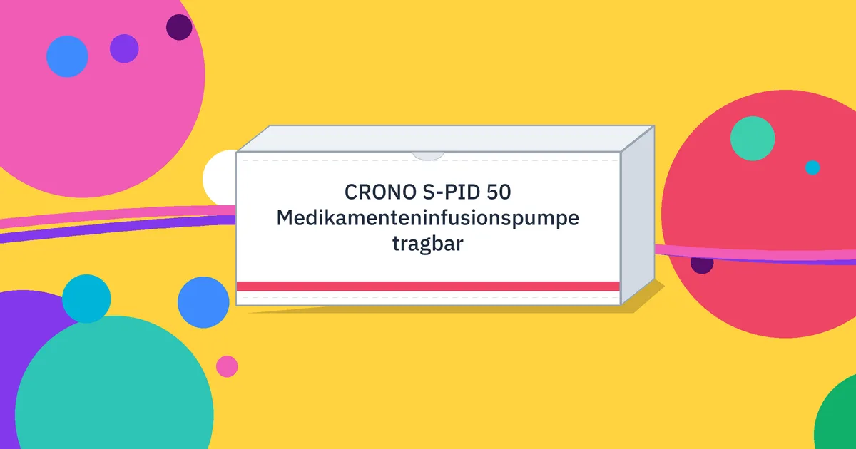 Symbolbild: Packung mit der Aufschrift CRONO S-PID 50 Medikamenteninfusionspumpe tragbar (PZN 12584070) – Verfügbarkeit und Bezug in Apotheken in Frankfurt am Main