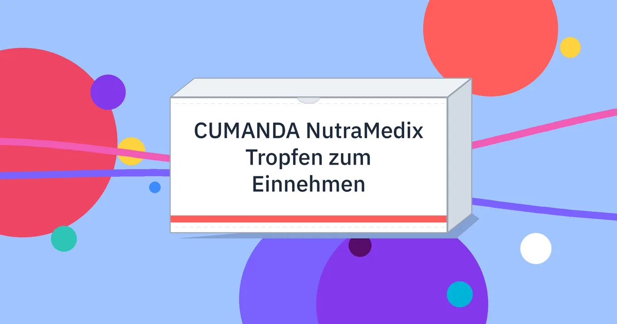 Symbolbild: Packung mit der Aufschrift CUMANDA NutraMedix Tropfen zum Einnehmen (PZN 18103456) – Verfügbarkeit und Bezug in Apotheken in Frankfurt am Main