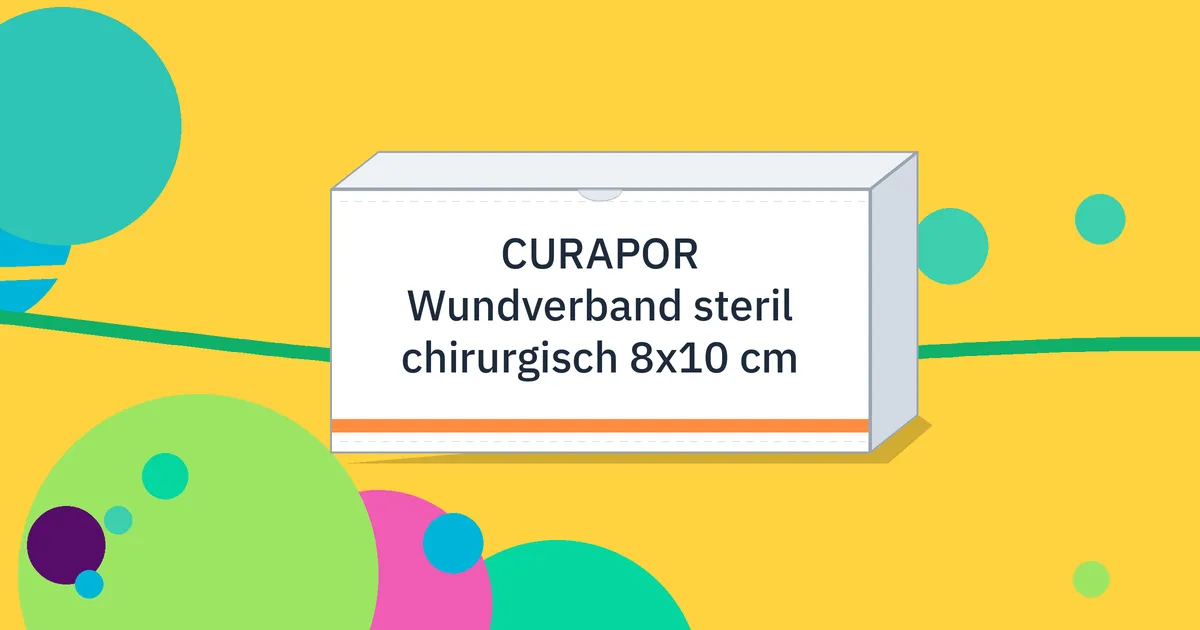 Symbolbild: Packung mit der Aufschrift CURAPOR Wundverband steril chirurgisch 8x10 cm (PZN 16516094) – Verfügbarkeit und Bezug in Apotheken in Frankfurt am Main