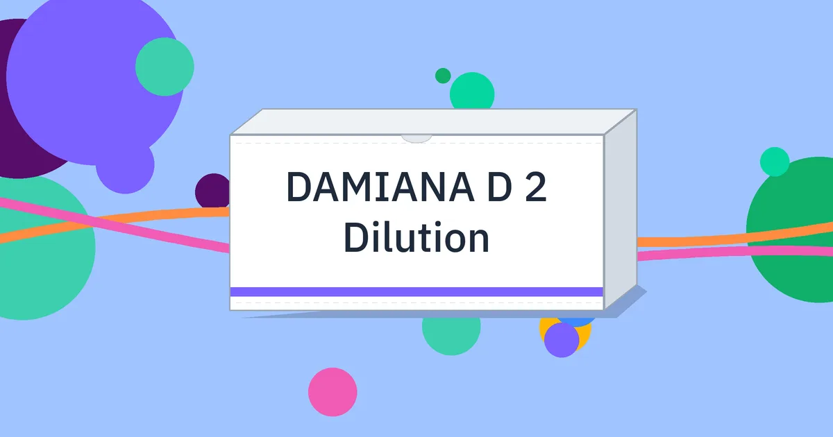 Symbolbild: Packung mit der Aufschrift DAMIANA D 2 Dilution (PZN 02612687) – Verfügbarkeit und Bezug in Apotheken in Frankfurt am Main