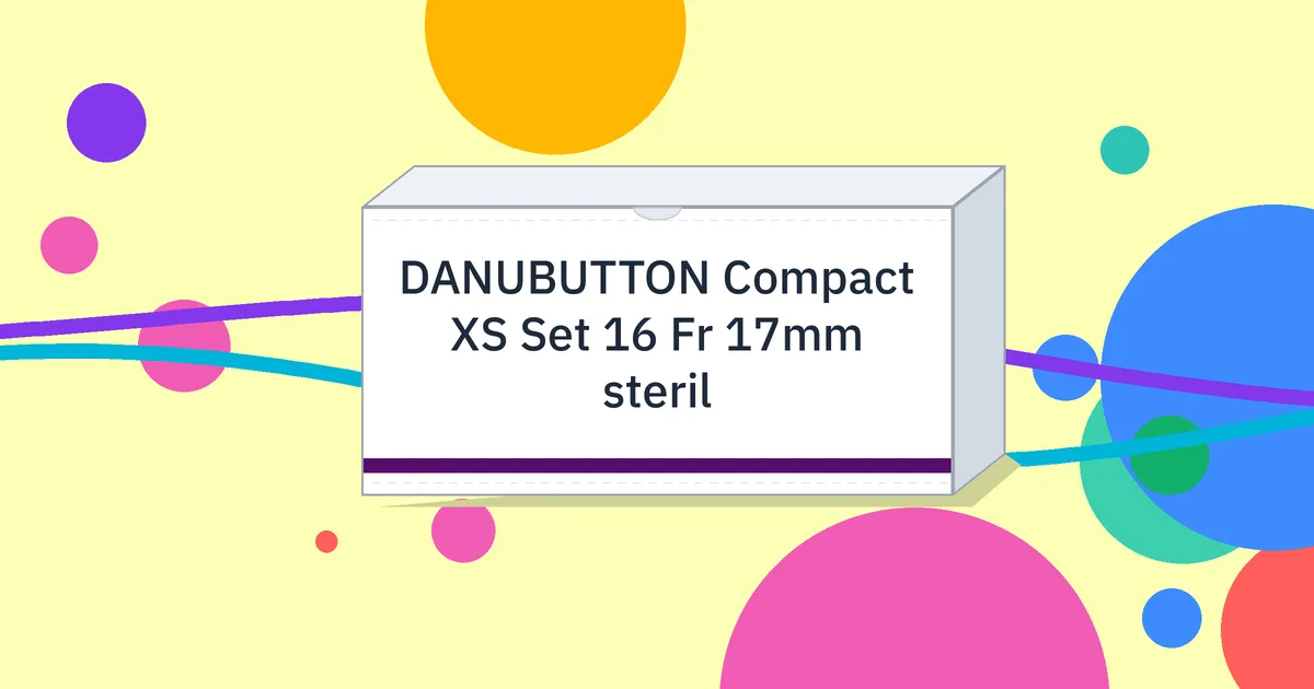 Symbolbild: Packung mit der Aufschrift DANUBUTTON Compact XS Set 16 Fr 17mm steril (PZN 19852817) – Verfügbarkeit und Bezug in Apotheken in Frankfurt am Main