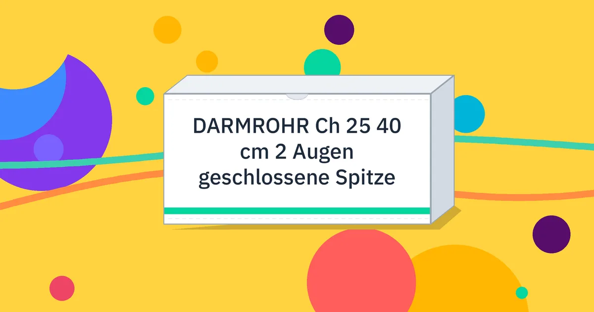 Symbolbild: Packung mit der Aufschrift DARMROHR Ch 25 40 cm 2 Augen geschlossene Spitze (PZN 02100013) – Verfügbarkeit und Bezug in Apotheken in Frankfurt am Main