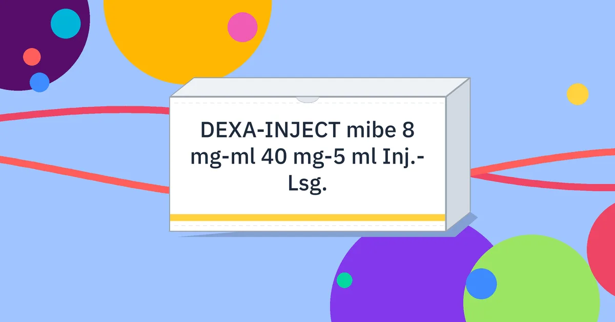 Symbolbild: Packung mit der Aufschrift DEXA-INJECT mibe 8 mg-ml 40 mg-5 ml Inj.-Lsg. (PZN 19847302) – Verfügbarkeit und Bezug in Apotheken in Frankfurt am Main