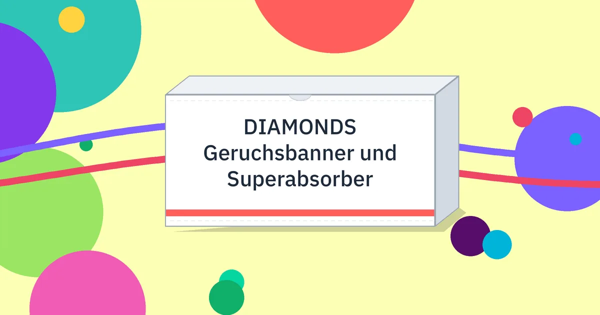 Symbolbild: Packung mit der Aufschrift DIAMONDS Geruchsbanner und Superabsorber (PZN 10835527) – Verfügbarkeit und Bezug in Apotheken in Frankfurt am Main