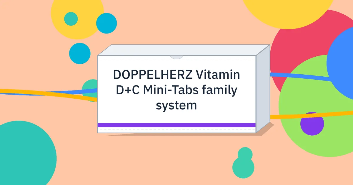 Symbolbild: Packung mit der Aufschrift DOPPELHERZ Vitamin D+C Mini-Tabs family system (PZN 19406785) – Verfügbarkeit und Bezug in Apotheken in Frankfurt am Main