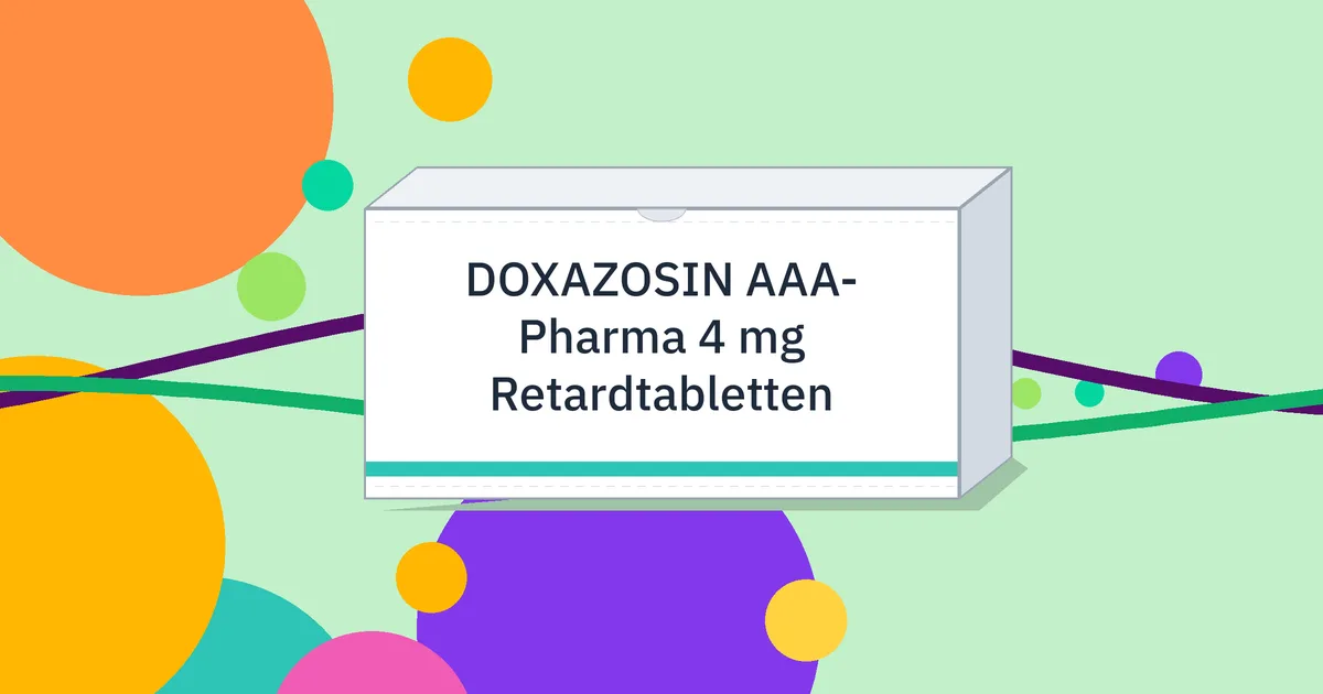 Symbolbild: Packung mit der Aufschrift DOXAZOSIN AAA-Pharma 4 mg Retardtabletten (PZN 14853278) – Verfügbarkeit und Bezug in Apotheken in Frankfurt am Main