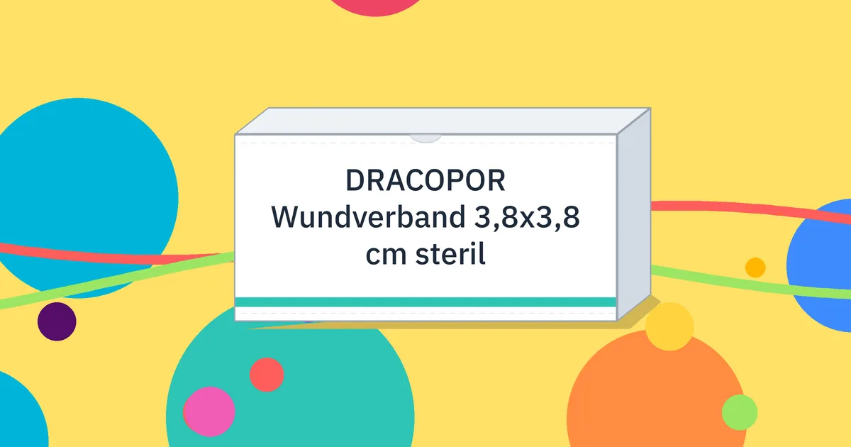 Symbolbild: Packung mit der Aufschrift DRACOPOR Wundverband 3,8x3,8 cm steril (PZN 10713787) – Verfügbarkeit und Bezug in Apotheken in Frankfurt am Main